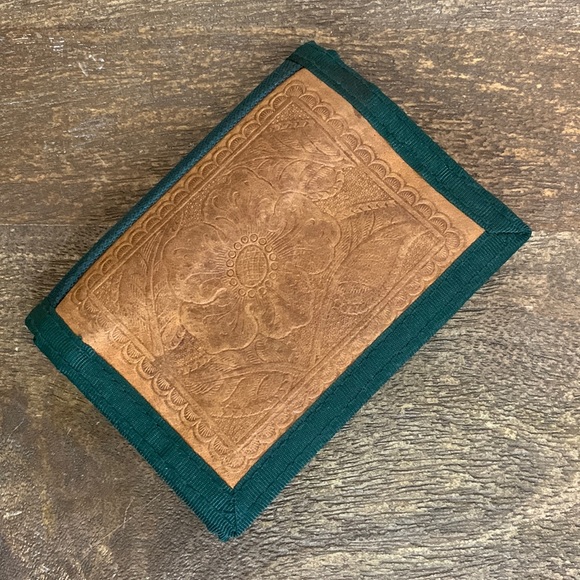 Vintage | Bags | Vintage Tooled Leather Nylon Velcro Trifold Wallet Ys ...